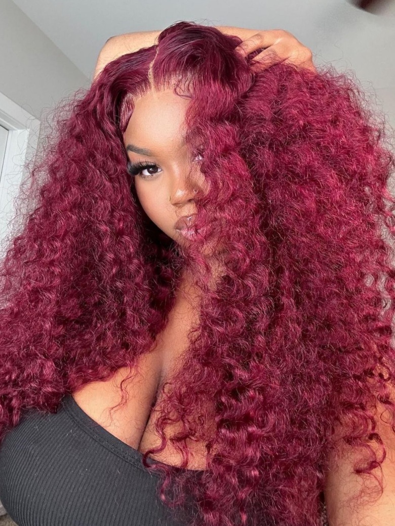 UNice Pre-colored 99J Burgundy Color Straight Lace Part Human Hair Wig