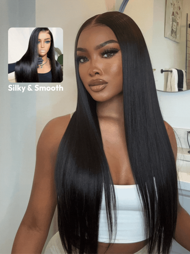 UNice Natural Black Straight Hair Wigs for Women Middle Part Silky ...